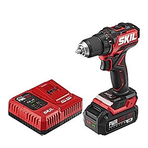 SKIL PWR CORE 20 Brushless 20V 1/2 In. Compact Varible-Speed Drill Driver Kit with 1/2'' Single-Sleeve, Keyless Ratcheting Chuck & LED Worklight Includes 2.0Ah Battery and PWR JUMP Charger-DL6293B-10