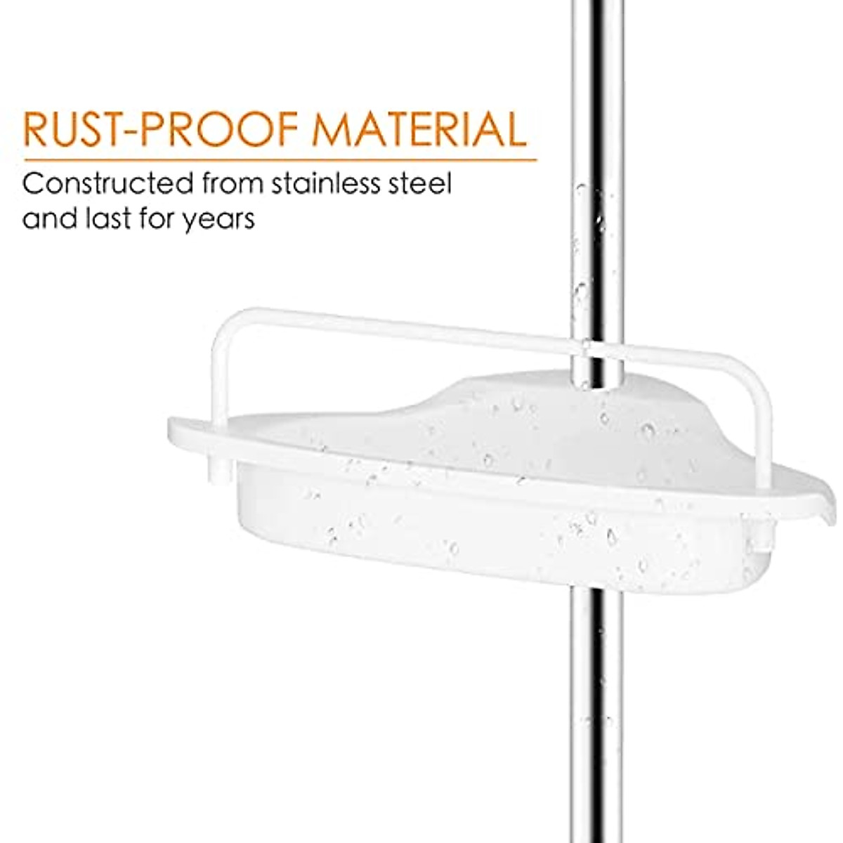 Rustproof Shower Caddy Corner, Shower Organizer with Tension Pole, 4 Tier Adjustable Shelves with Shower Storage, Stainless Shower Shelves, Drill Free Shower Rack, 56-114 Inch, White