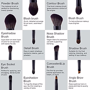 Makeup Brushes Set, 12 Pcs Mini Travel Makeup Brush Set with Case, Travel Brush Set for Loose powder, Contour, Blush, Concealer, Eye Shadow, Eye Corner, Brow Brushes Tool Kit