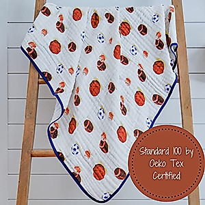 LollyBanks Muslin Quilts | 100% Cotton Nursery & Crib Blankets for Girls| Super Soft and Lightweight | Large Size 47" x 47" for Baby Toddler and Kid |Fun Sporty Print
