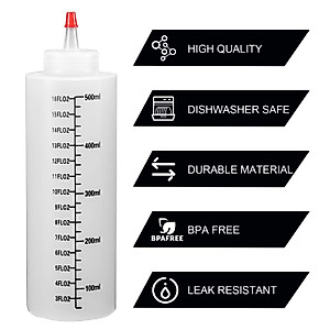 Squeeze Bottles, 8 Pack of 16 oz Condiment Squeeze Bottles, Plastic Squeeze Squirt Bottle with Red Cap - for Ketchup, Sauces, Icing, Cookie Decorating, Crafts, Liquids