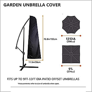 boyspringg Patio Umbrella Cover - 600D Waterproof , Outdoor Umbrella Cover for Offset Cantilever Umbrella , Fits Patio Umbrella 9-13 Ft , Black Umbrella Cover.
