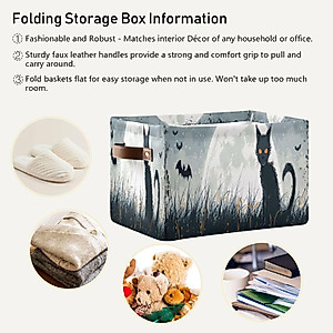 GOODOLD Spooky Black Cat Shelf Storage Baskets, Foldable Fabric Storage Bins with Leather Handles for Closet, Home, Bedroom, Nursery, Office Organizers (1 Pack)