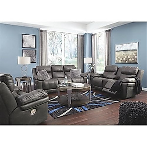 Signature Design by Ashley Erlangen Faux Leather Adjustable Power Reclining Sofa with USB Charging, Gray
