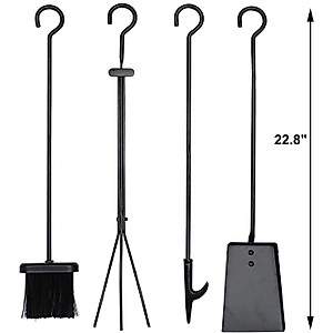 MYFIREPLACEDIRECT 5 Pieces Fireplace Tools Sets Strength Wrought Iron Indoor Outdoor Fire Place Toolset Hearth Accessories Kit (Black Squirrel w/Gloves)