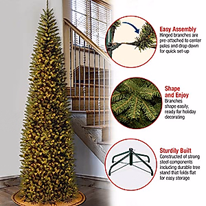 National Tree Company Artificial Pre-Lit Slim Christmas Tree, Green, Kingswood Fir, White Lights, Includes Stand, 9 Feet