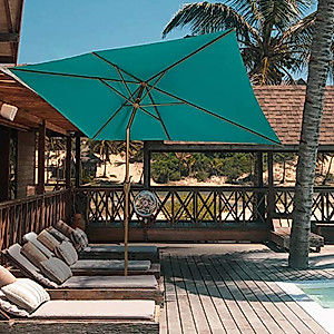 Ogrmar 6.5x10ft Patio Umbrella Rectangular Outdoor Table Umbrella with Crank & Push Button Tilt for Terrace, Backyard, Garden, Courtyard, Swimming Pool, Lawn (Turquoise)