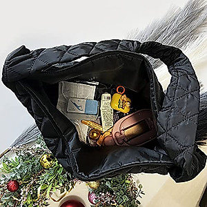 JOYART Women's Tote Bag-Casual Quilted Bag Fashion Crossbody Shoulder Bag with Zipper for Office, Travel, School-Black