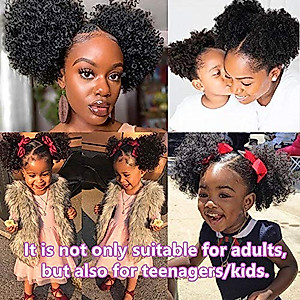 YMHPRIDE 2Pcs Afro Puff Drawstring Ponytail Hair Extension Synthetic Fluffy Kinky Curly Bun Updo Hair Pieces Donut Chignon Hairpieces Extensions(1B#)
