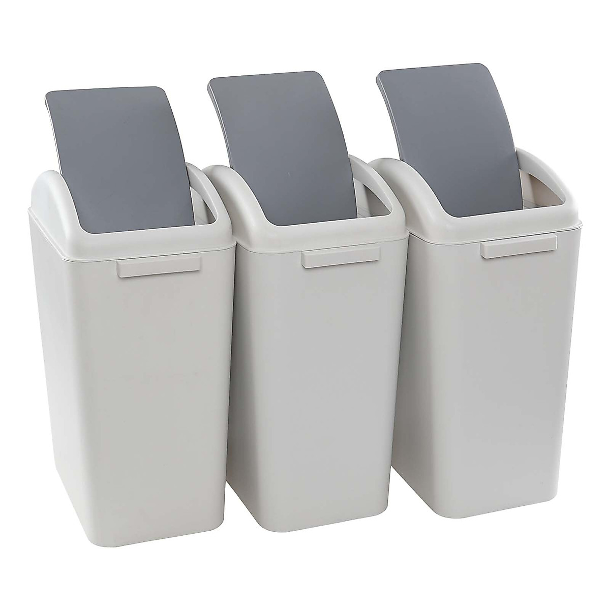 Fiazony 3-Pack 4 Gallon Plastic Trash Can, Garbage Can with Swing-top Lid, Gray