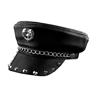 vogueteen New! Métal Rivet clouté crâne Hommes en Cuir véritable Biker Punk Rocker Cap (59cm-60cm) Black