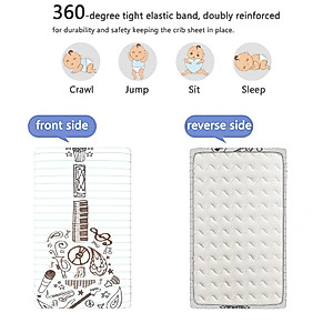 Music Themed Fitted Crib Sheet,Standard Crib Mattress Fitted Sheet Ultra Soft Material-Baby Crib Sheets for Girl or Boy,28“ x52“,White Chocolate Baby Blue