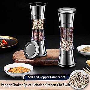 Salt and Pepper Grinder Set,2023 Newest 2 in 1 Salt and Pepper Shakers,Stainless Steel Shakers With Adjustable Coarse Mills,Pepper Shaker Spice Grinder Kitchen Chef Gift,Gift Ideal for Housewarming