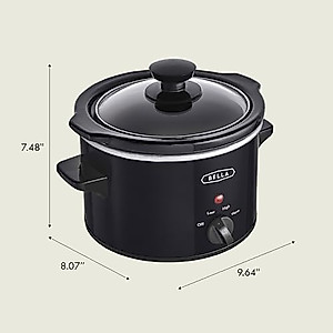 bella Electric Slow Cooker 1.5 Qt, Dishwasher Safe Removable Stoneware Pot and Glass Lid, Adjustable Temperature & Cool Touch Handles, Portable Mini Rice Cooker, Baby Food Steamer & Soup Warmer, Black