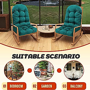 FYBOOR Adirondack Chair Cushion, Rocking Chair Cushion with Ties, Tufted High Back Patio Chair Pad Indoor Outdoor, Anti-Slip Thickened Sunscreen Fade-Resistant, 43X19x4 Inch 1 Pack,Lake Blue