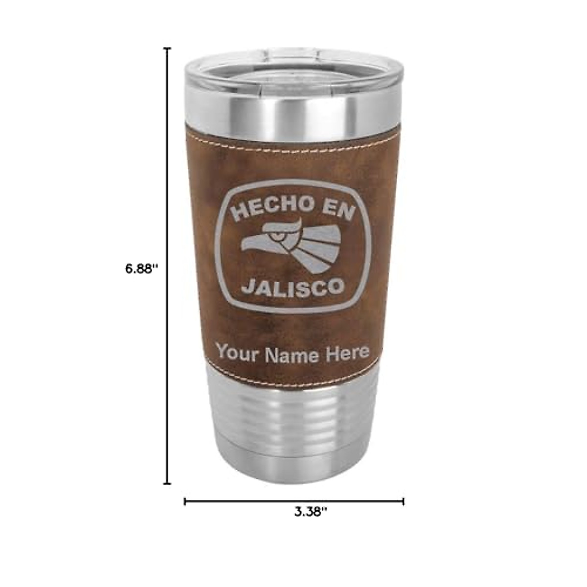 LaserGram 20oz Vacuum Insulated Tumbler Mug, Hecho en Jalisco, Personalized Engraving Included (Faux Leather, Rustic)