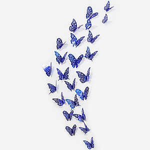 3D Royal Blue Cobalt Butterfly Wall Stickers Removable Mural Butterflies Cutout Decal Art Decor Heart Rose theme Party Decor for Living Room Bedroom Sun Room Shop Window Showcase Classroom