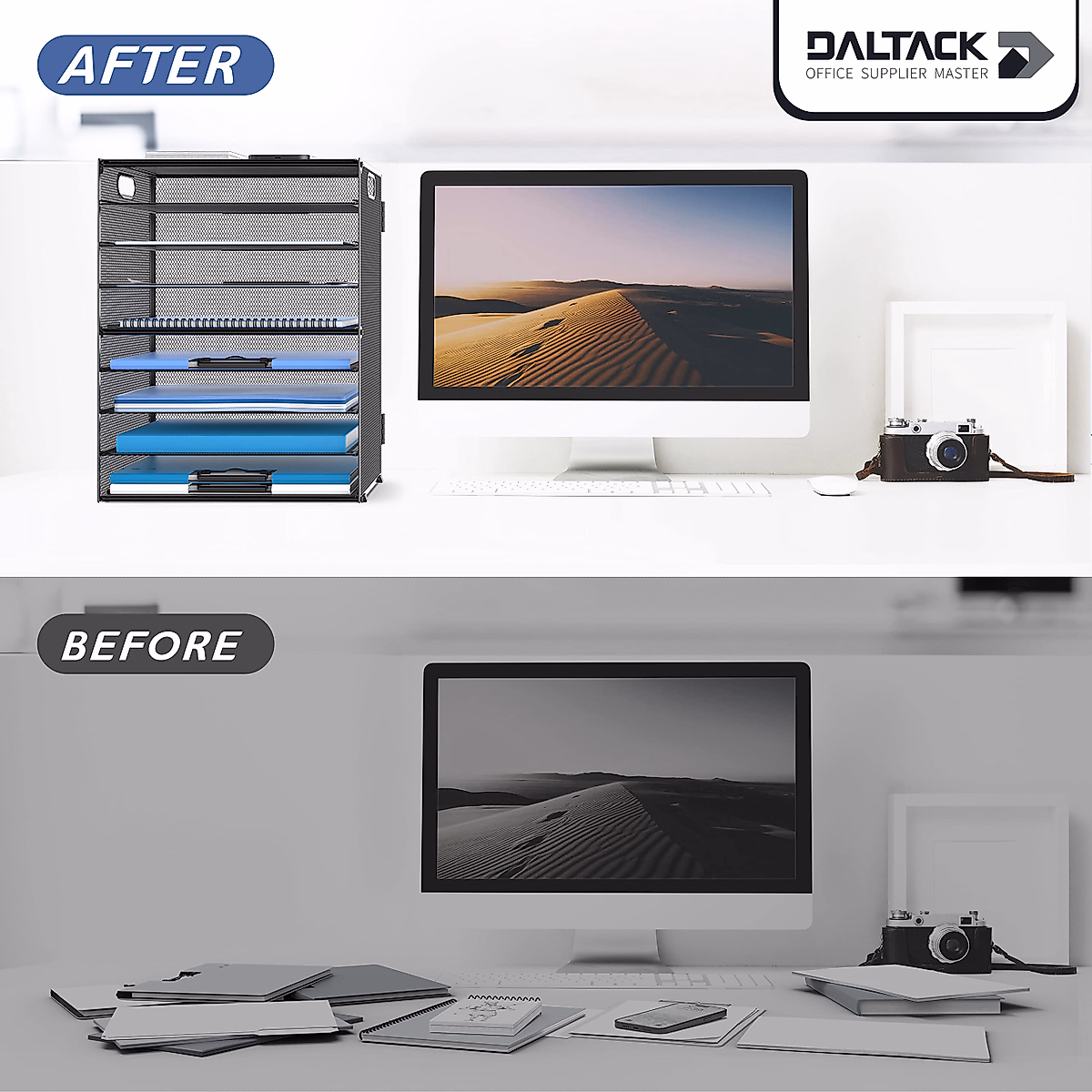 DALTACK 9-Tier Paper Letter Tray Desk Organizer with Handles, Mesh File Holder Organization, Paper Sorter Desk Organizer for Office Home School, Black 2 Pack