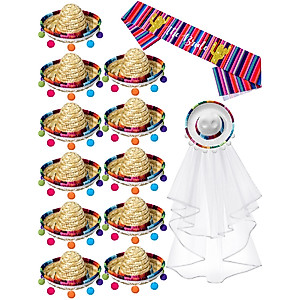 Halfchet 13 Pieces Fiesta Wedding Veil Bachelorette Party Decorations Fiesta Bachelorette Veil the Bride Sash 11 Bridesmaid Hat for Mexican Theme Bridal Shower Favor
