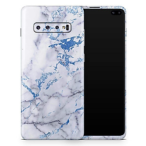 DesignSkinz Marble & Digital Blue Frosted Foil V5 Protective Vinyl Decal Wrap Skin Cover Compatible with The Samsung Galaxy S20 (Screen Trim & Back Glass Skin)