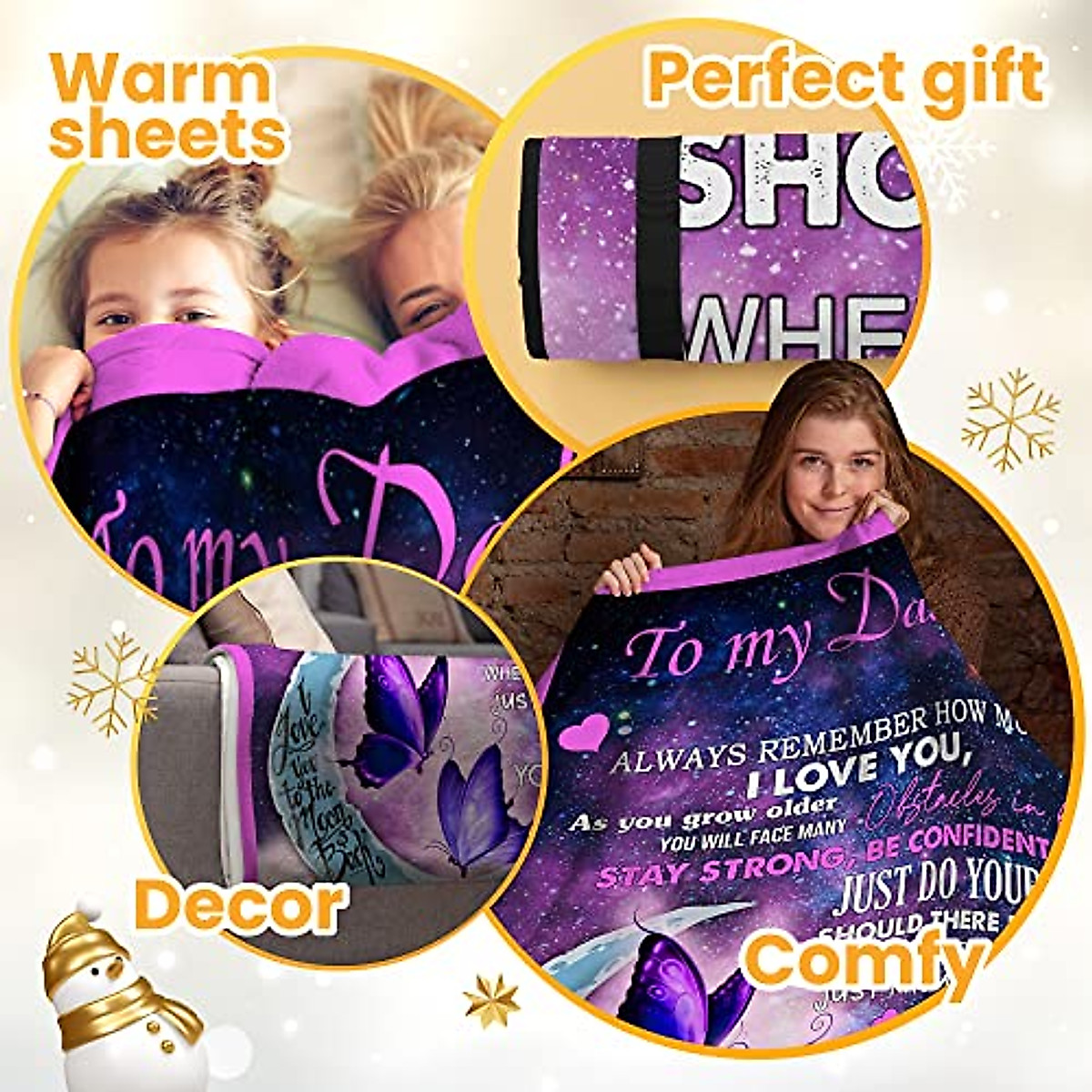 New Daughter Gifts from Mom to Daughter Purple Blanket, to My Daughter Blanket, Soft Fleece Throw Blankets Graduation Gifts Ideas for Women Birthday, Christmas, Mother's Day Daughter Gift 50" x 60"