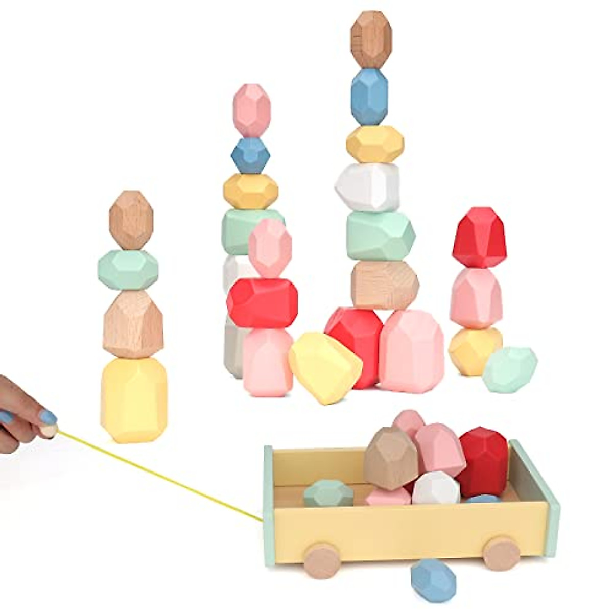 Cewkoo Wooden Stacking Blocks, 26 PCS Balancing Wood Building Blocks Set, Sorting and Stacking Games for Preschool Learning Educational Puzzle, Montessori Toys for Kids Toddlers 1Year Old+