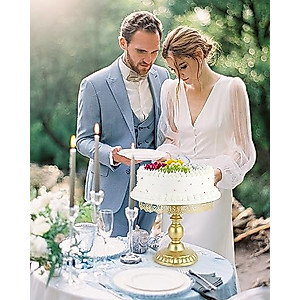 ZUMELER 5Pcs Gold Cake Stands Set Metal Round Cupcake Holder Cookies Dessert Display Plate Serving Tower Tray Platter with Handl for Baby Shower Wedding Birthday Party Decorating