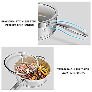 Duxtop Ceramic Non-stick Sauté Pan, Induction Stainless Steel Sauté Pan, 5.5-Qt Deep Skillet with Lid, Professional Grade and Impact-bonded Technology, FUSION Ti