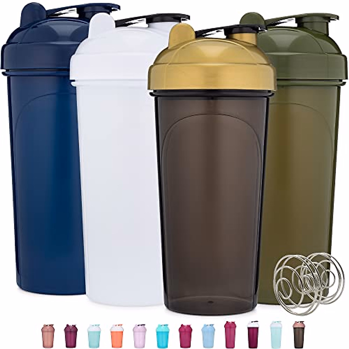 GOMOYO [4 Pack] 28 oz Shaker Bottle | Protein Shaker Bottle 4-Pack with Mixing Agitators (White, Black/Gold, Moss, Navy)| Shaker Bottle for Protein Mixes Pack is BPA Free and Dishwasher Safe