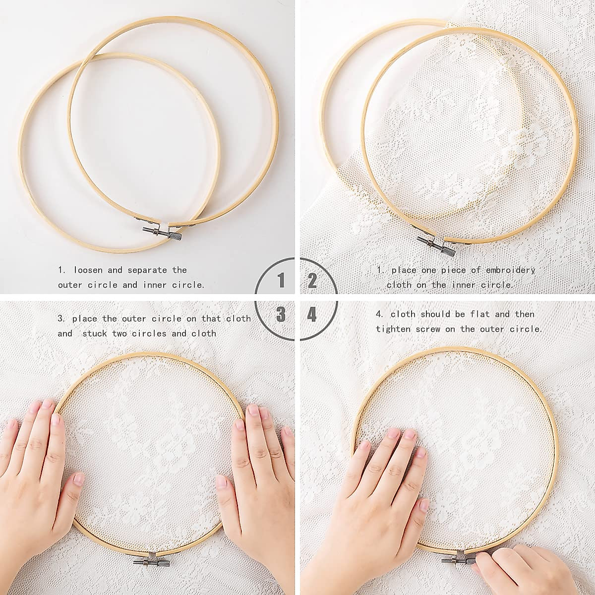 Matchne Embroidery Hoop 2 Pack 6PCS 4Inch to 10Inch Easily Loosen/Tighten Cross Stitch Supplies & Needlework Supplies Bamboo Wooden Hoops for Crafts