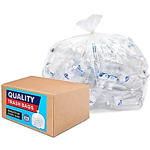 95-96 Gallon Clear Trash Bags, (Value 25 Bags w/Ties) Extra Large Clear Plastic Garbage Bags, 61"W x 68"H.