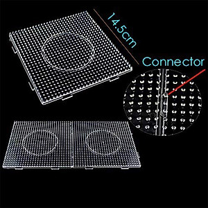 H&W 4PCS 5mm Fuse Beads Boards, Large Clear Pegboards Kits, with Gift 4 Lroning Paper (WA3-Z1)