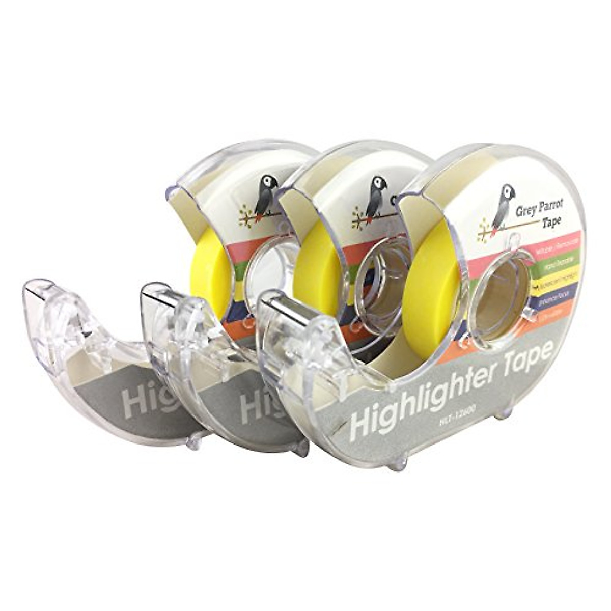 GreyParrot Tape Fluorescent Neon Highlighter Tape Removable, (3 Pack All Yellow), 1/2in x 600in Per Roll, Office/Craft Tape