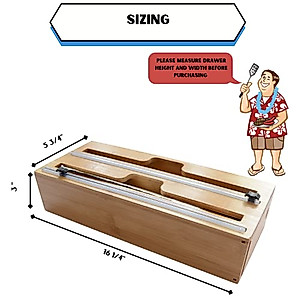 Tin foil and Plastic Wrap Organizer with Built-in Cutter, a 2-in-1 Bamboo Organizer for Kitchen, Pantry, RV, and Camper Compatible with 12-inch Rolls Labels Included.