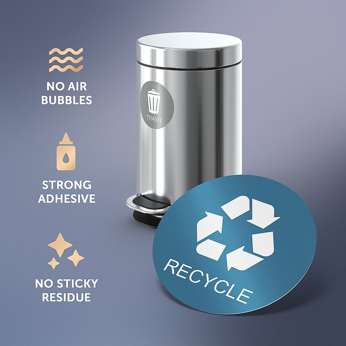 VBAP CORP Recycle Trash Bin Sticker - (Pack of 4) 3" Round Logo Sign Decal Labels Self-Adhesive Vinyl Laminated. Waterproof Indoor and Outdoor (Aquamarine/Grey)