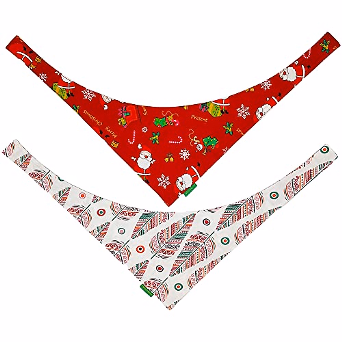 Dog Bandanas, 2 Pack Christmas & Florals Set Triangle Reversible Dog Pet Scarfs Cotton Adjustable Fit Triangle Bibs Accessories, Multiple Sizes Offered for Small Medium Large Dogs.