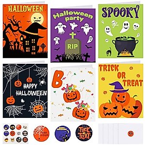 NEBURORA 30 Pack Halloween Greeting Cards with Envelopes and Stickers for Halloween Party Favors Gifts Goodie Bag Fillers