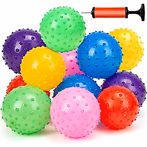 LOVEINUSA Knobby Balls, 12 PCS Bounce Ball Sensory Balls Massage Stress Balls with Air Pump Set, Fidget Toys, and Party Favors for Toddlers and Kids 4.72"