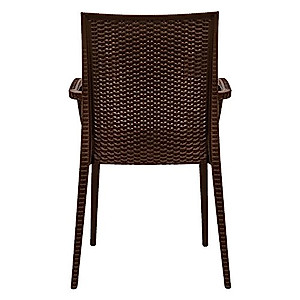 LeisureMod Hickory Weave Indoor Outdoor Patio Dining Side Armchair Set of 4 (Brown)