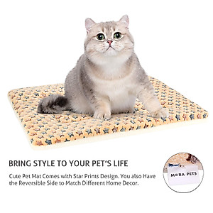Mora Pets Cat Bed Dog Crate Pad Ultra Soft Pet Bed with Cute Star Print Washable Crate Mat for Small Dogs and Indoor Cats Reversible Fleece Dog Kennel Pad Cat Carrier Mat 14 x 17.5 inch Brown