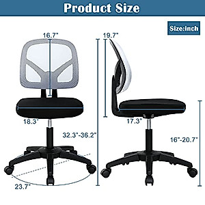 Home Office Chair Ergonomic Desk Chair, Mesh Computer Chair with Wheels, Armless Low-Back Task Chair,Executive Rolling Swivel Adjustable Desk Chair for Adults Women Girls(White)