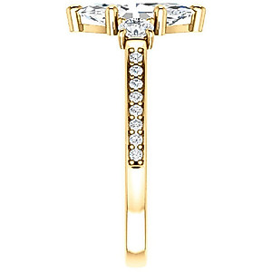 Three-Stone Handmade Engagement Ring 2 CT Marquise Cut Moissanite Solitaire Wedding Ring for Women Propose Gifts Her (14K Solid Yellow Gold)