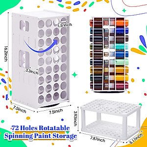 Juexica Acrylic Paint Organizer Craft Paint Storage for 2 oz Craft Paints with Paintbrush Stand Vertical Paint Organizer Holder Wall Mounted Stand Plastic 360 Spinning Paint Storage Tower(72 Holes)