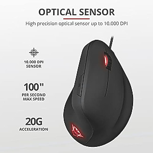 Trust Gaming GXT 144 Rexx Vertical Ergonomic Gaming Mouse, 250-10,000 DPI, 6 Buttons, Black