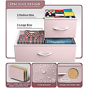 Sorbus Kids Dresser with 5 Drawers - Storage Chest Organizer Unit with Steel Frame, Wood Top, Easy Pull Fabric Bins - Long Wide TV Stand for Bedroom Furniture, Hallway, Closet & Office Organization