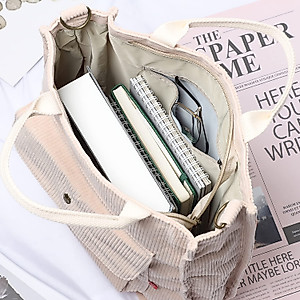 Etercycle Crossbody Bag for Women, Corduroy Tote Bag Casual Shoulder Handbags Big Capacity Shopping Bag with Zipper and Outer Pocket (Beige)