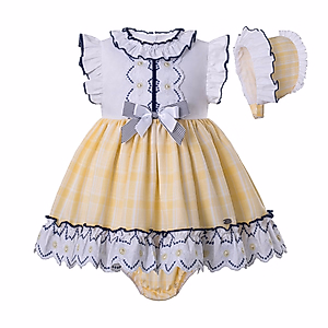 Pettigirl Baby Girls Easter Spring Elegant Yellow Plaid Ruffle Romper Clothing Set Newborn Infant Lovely Dresses Outfit