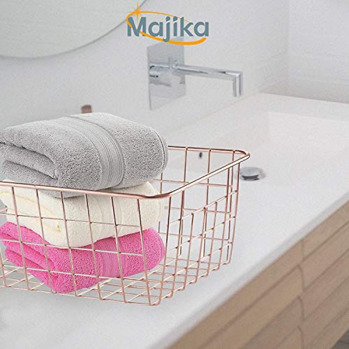 4 Decorative Rose Gold Baskets 2 Large Size and 2 Small Size Perfect Storage for Home and Office Brought to You by Majika Premier