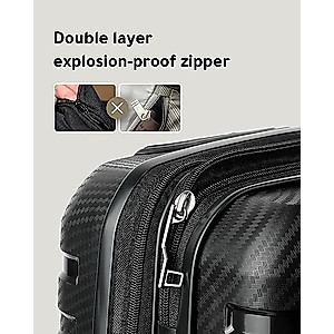 LUGGEX Carbon Fiber Pattern 3 Piece Luggage Sets - Impact-Resistant PP Material - High Rebound Toughness & Anti-Explosion Zipper (Black Suitcase Set)