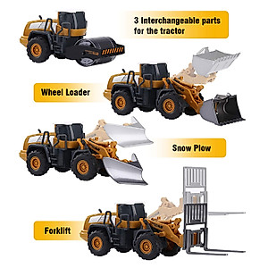 CUTE STONE Alloy Construction Vehicles Truck Toy Set, Kids Engineering Truck Playset, Crane, Excavator, Cement, Fuel Truck, Wheel Loader with 3 Interchangeable Parts,Gift for Toddlers Boys Children